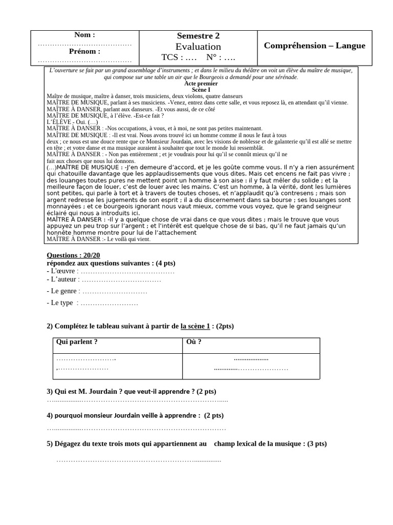 Evaluation Compréhension | PDF