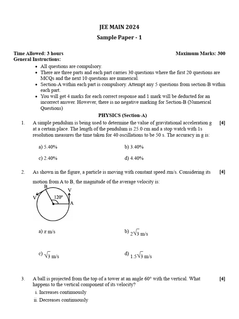 jee mains maths sample | PDF