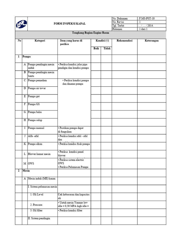 Inspeksi Engine Tongkang | PDF