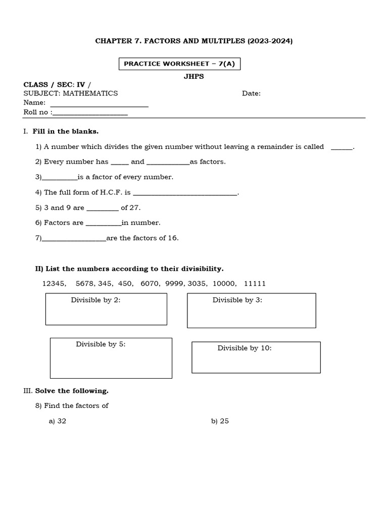 CLASS 4 MATH PWS 7 A | PDF