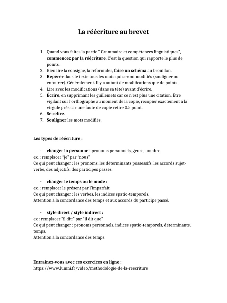Méthode Réécriture Au Brevet | PDF