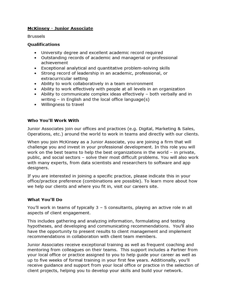 McKinsey - Junior Associate | PDF