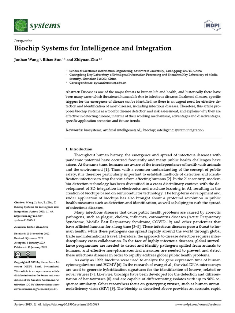Biochip Systems For Intelligence and Integration | PDF