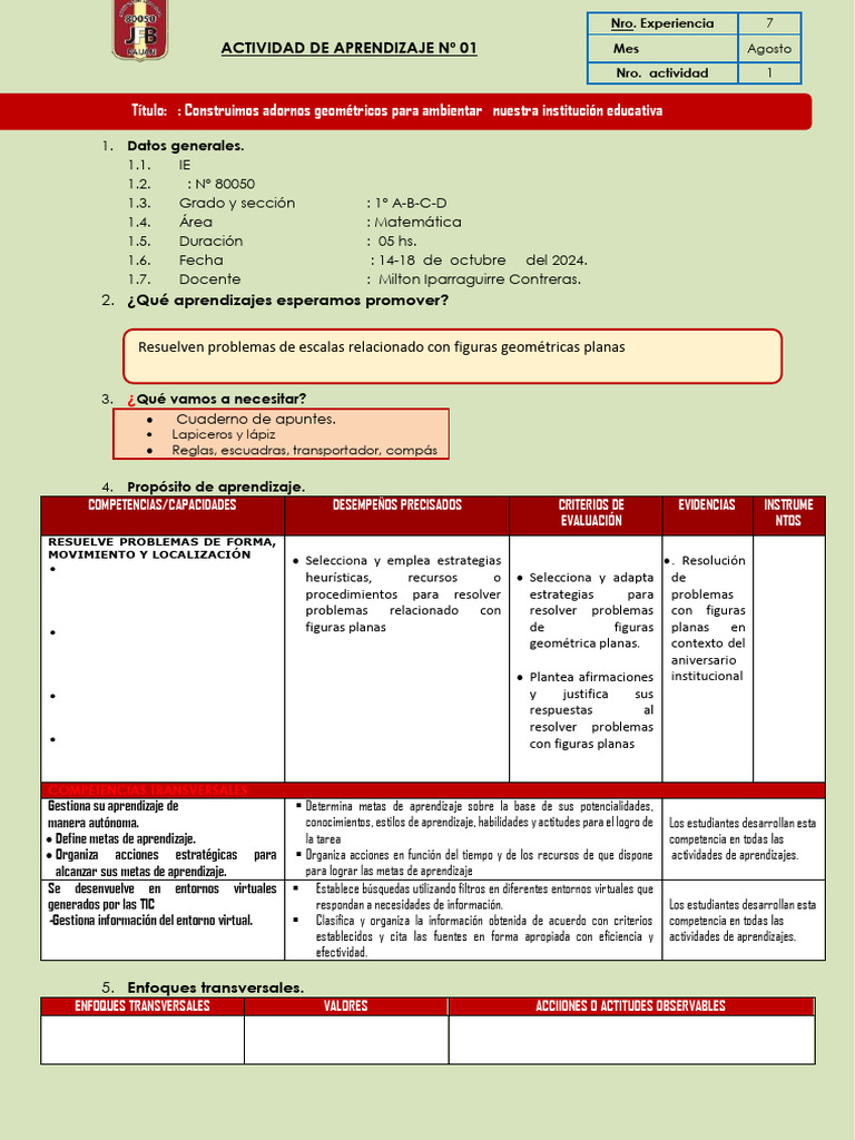 ACTIV 1-EXP 7_Matemática 5° | PDF