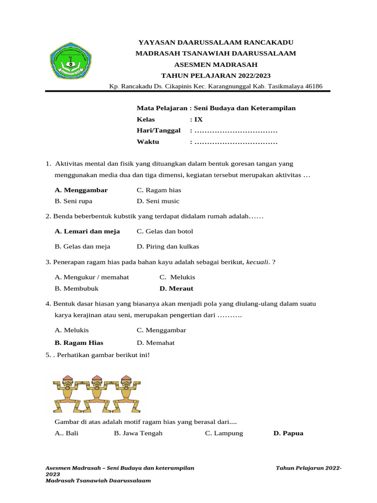 Soal Am SBK Kelas Ix 2022-2023 - 053147 | PDF