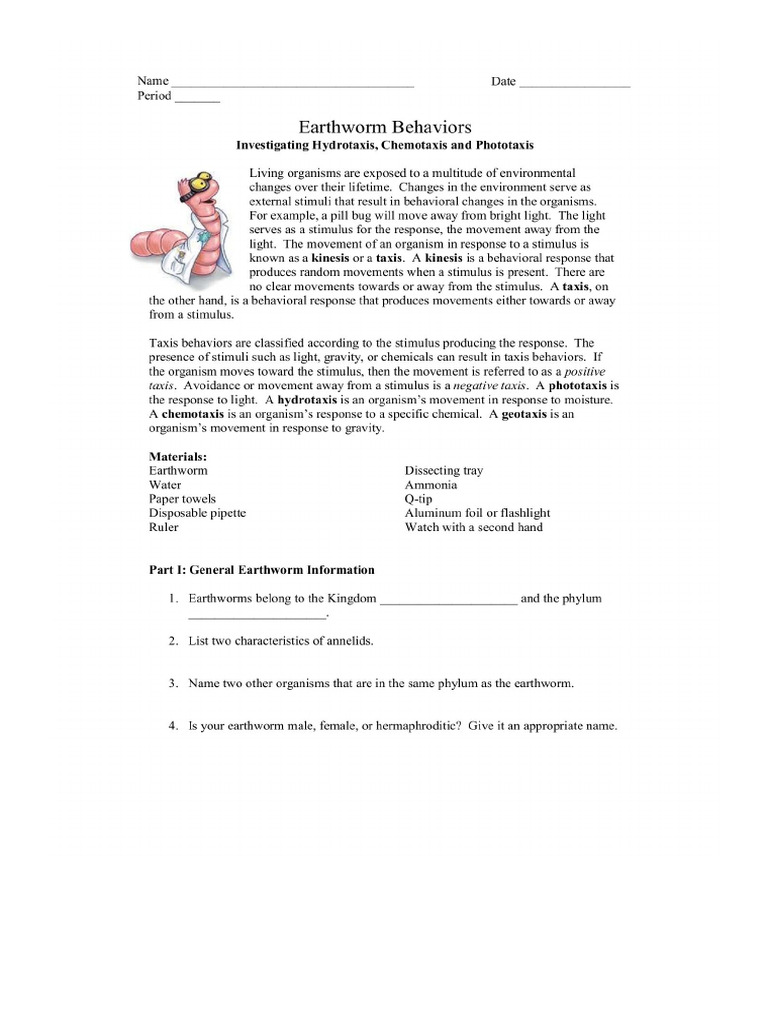Earthworm Behaviors - Investigating Taxes | PDF