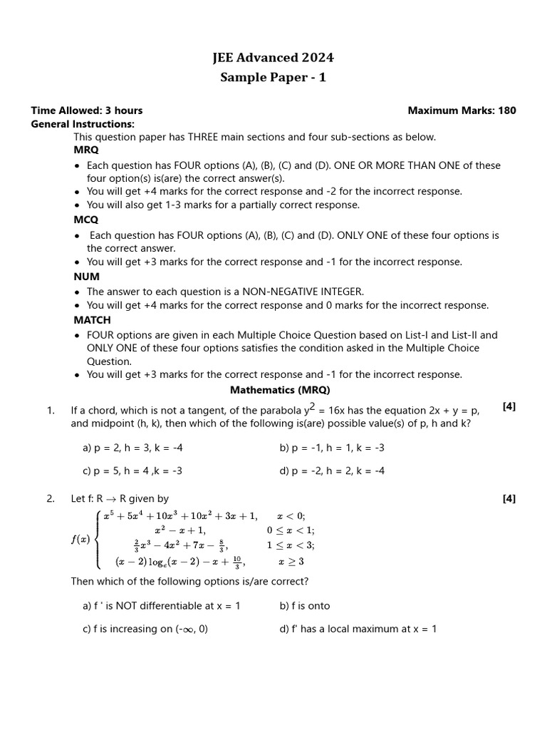 JEE Adv Sample | PDF