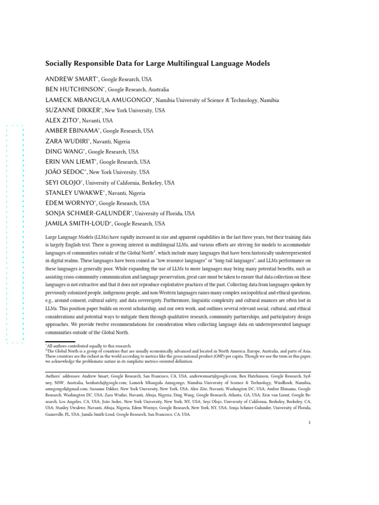 Socially Responsible Data for Large Multilingual Language Models | PDF