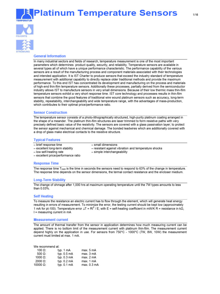Platinum Temperature Sensors | PDF