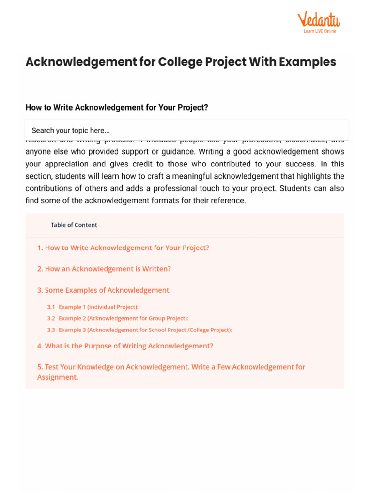 Acknowledgement For College Project With Examples Pdf