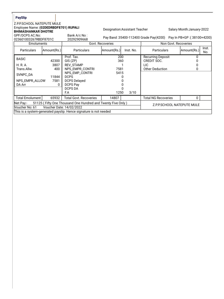 Rupali Jan 2022 Pay Sleep | PDF