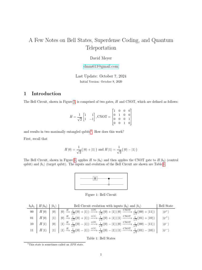 Bell (A Few Notes On Bell States, Superdense Coding, and Quantum ...