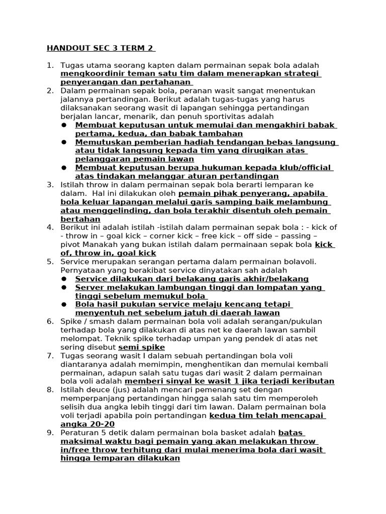 0 - Handout Penjas Sec 3 Term 2 | PDF