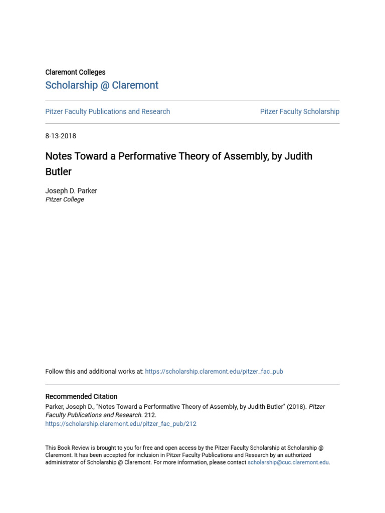 Notes Toward A Performative Theory of Assembly by Judith Butler | PDF