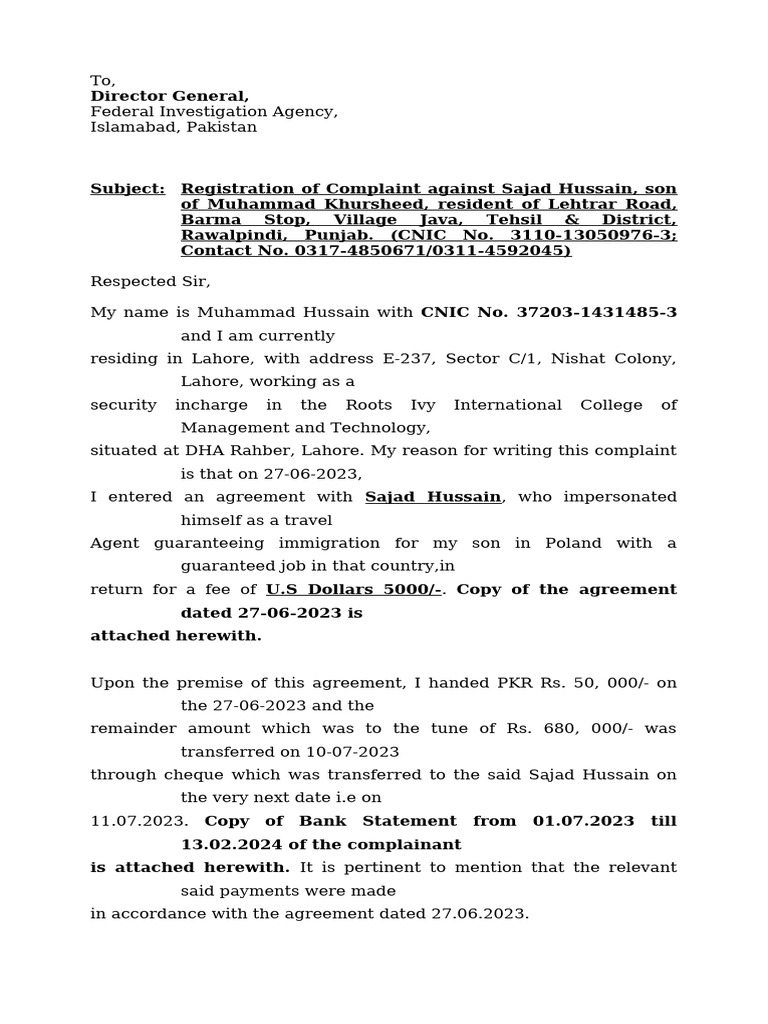 FIA_Complaint (Islamabad) | PDF
