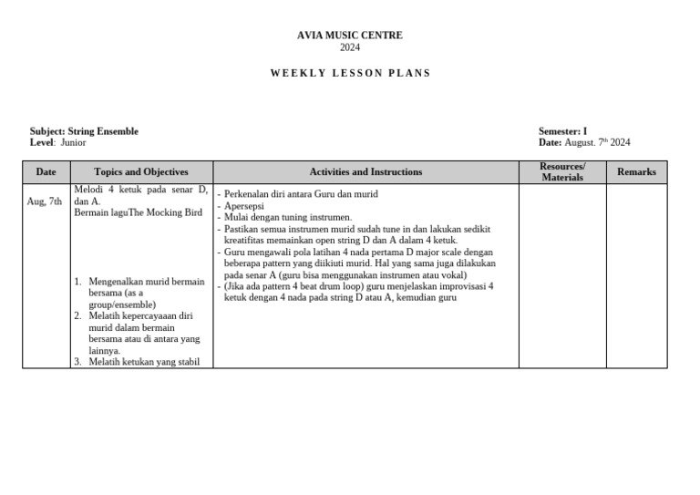 Junior String Ensemble Plans | PDF
