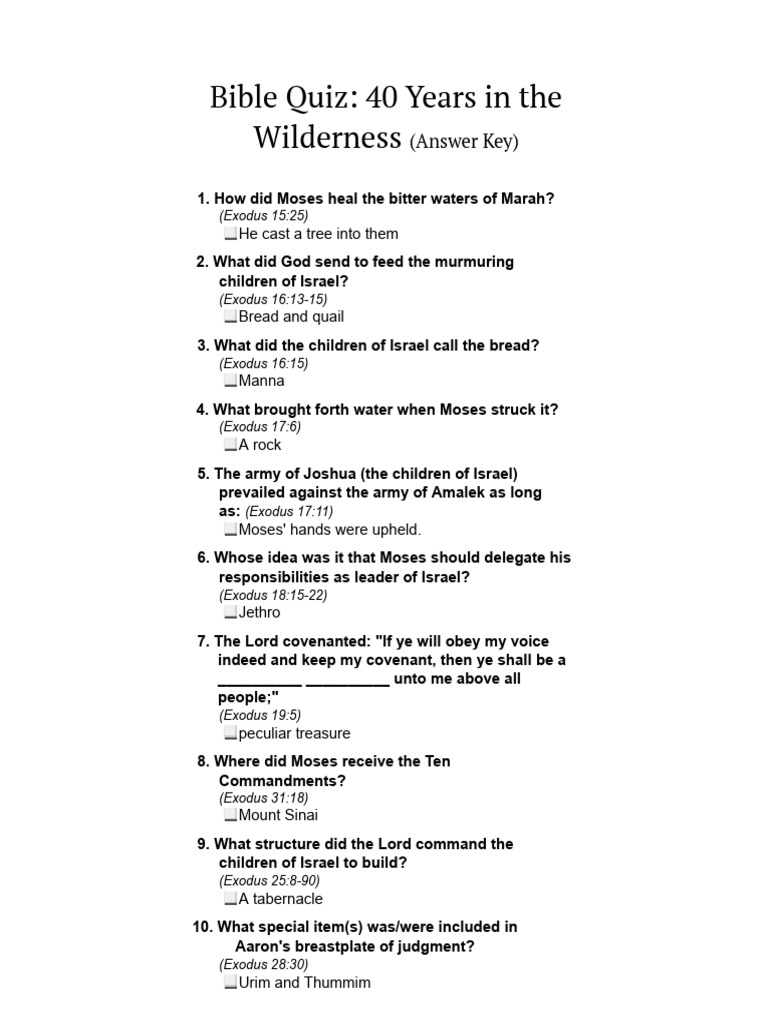 Exodus Bible Quiz: 40 Questions Answered | PDF | Book Of Exodus | Book ...
