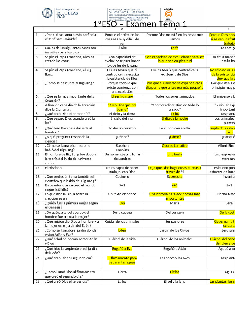 24-25 Examen Tema 1 1eso | PDF
