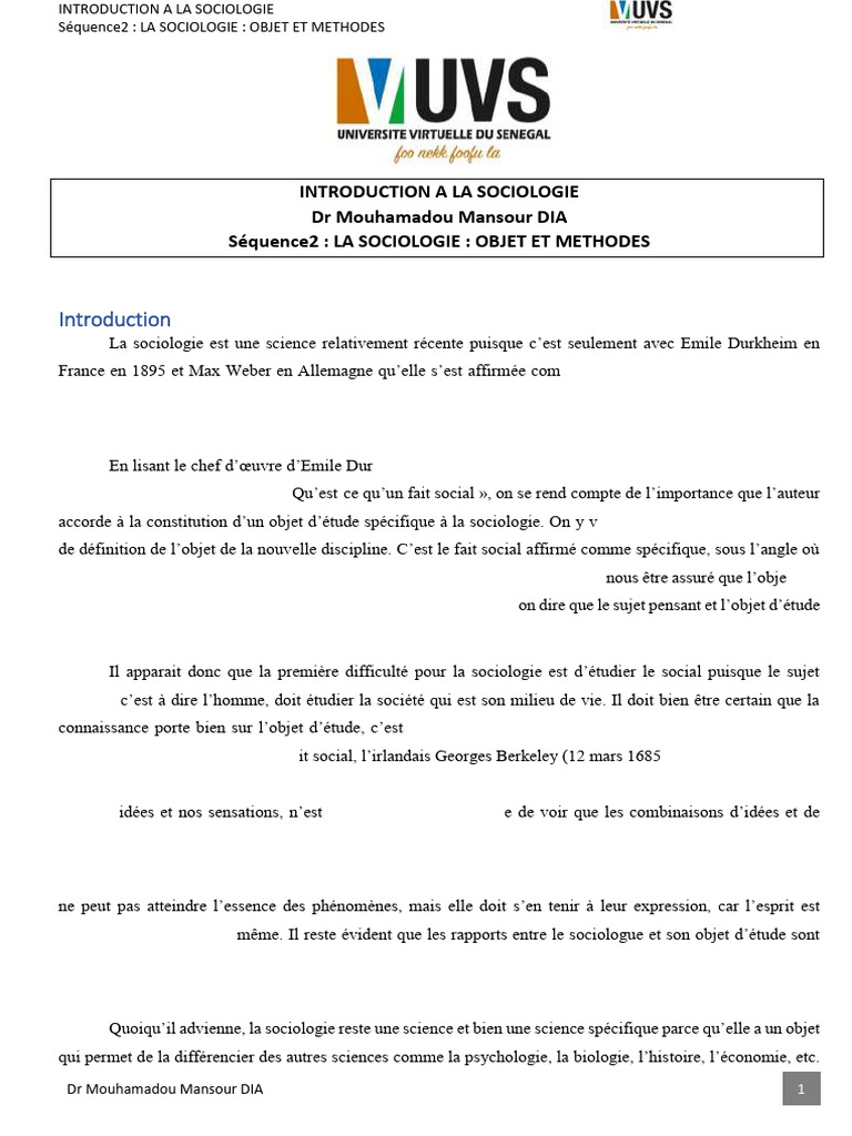 Introduction A La Sociologie Seq2 | PDF