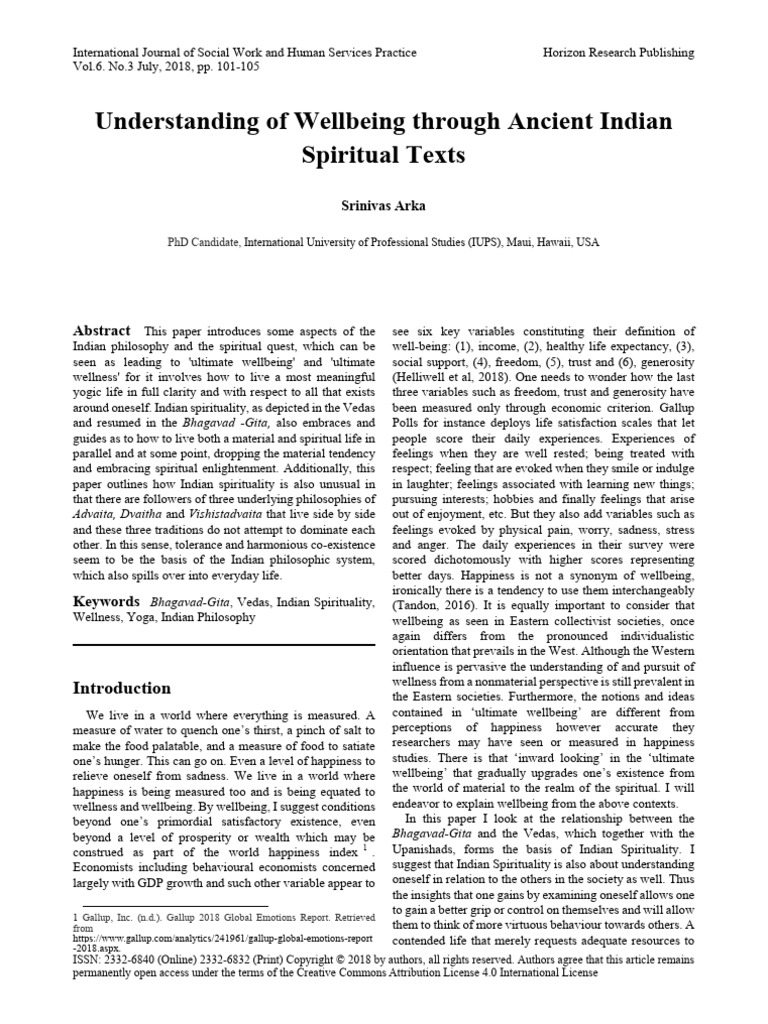 Understanding of Wellbeing Through Ancient Indian | PDF
