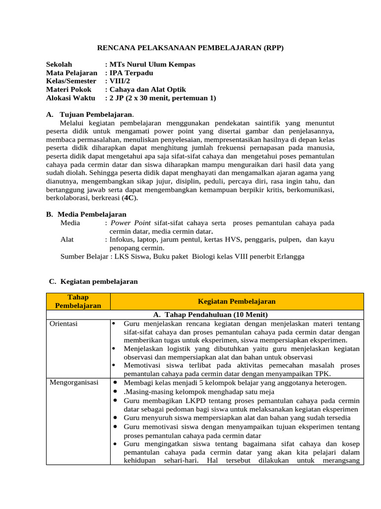 RPP Pertemuan 1 | PDF