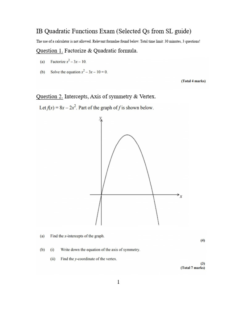 Quadratics Worksheet | PDF