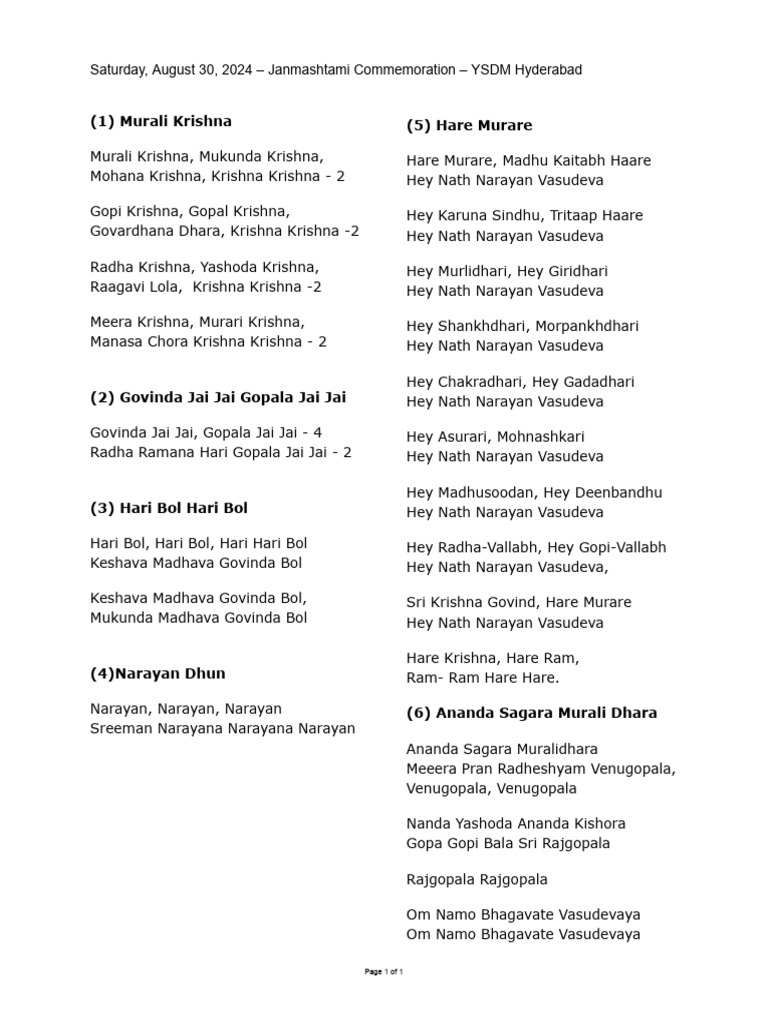 Janmashtami Songs for Devotees | PDF | Krishna | Religion & Spirituality