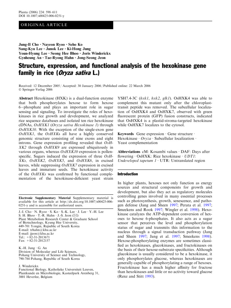 Structure, Expression, and Functional Analysis of The Hexokinase Gene ...