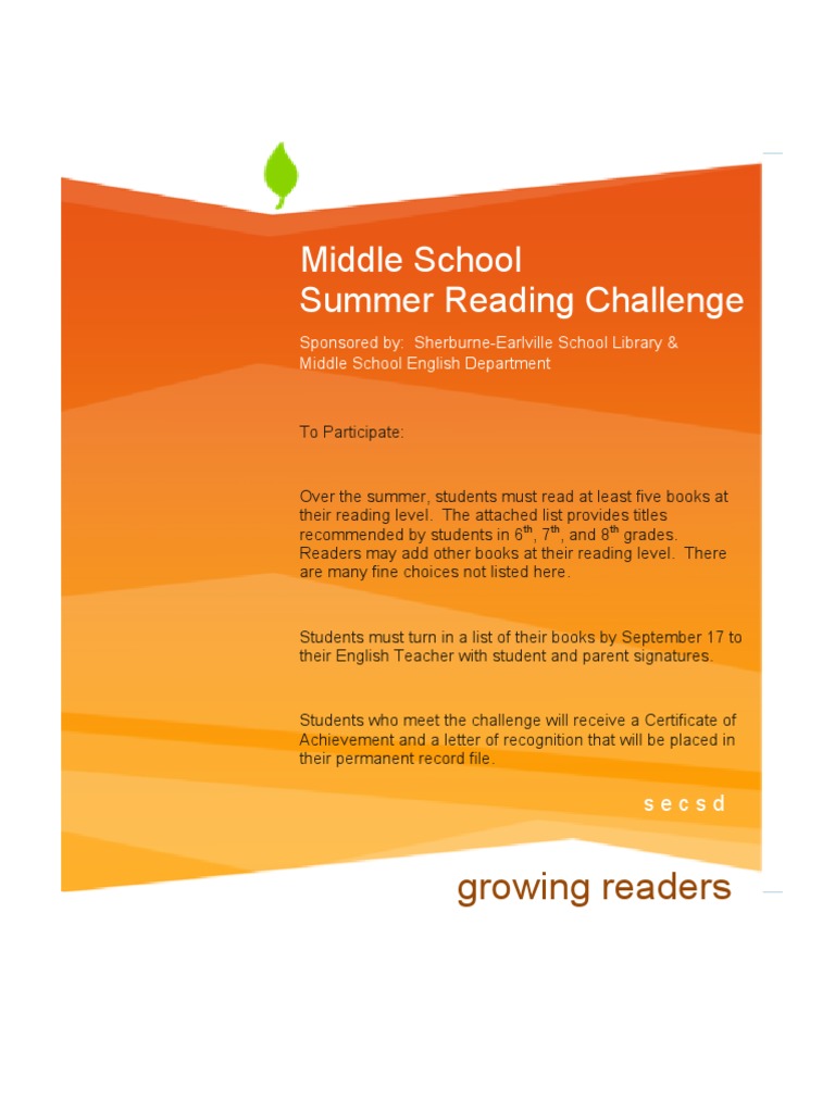 Middle School Summer Reading List | PDF | Mystery, Thriller & Crime ...