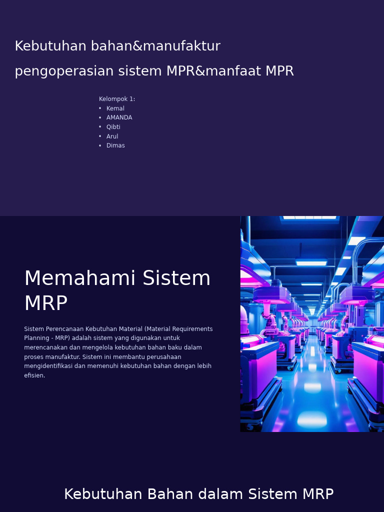 Kebutuhan Bahan&Manufaktur Pengoperasian Sistem MPR & Manfaat MPR | PDF