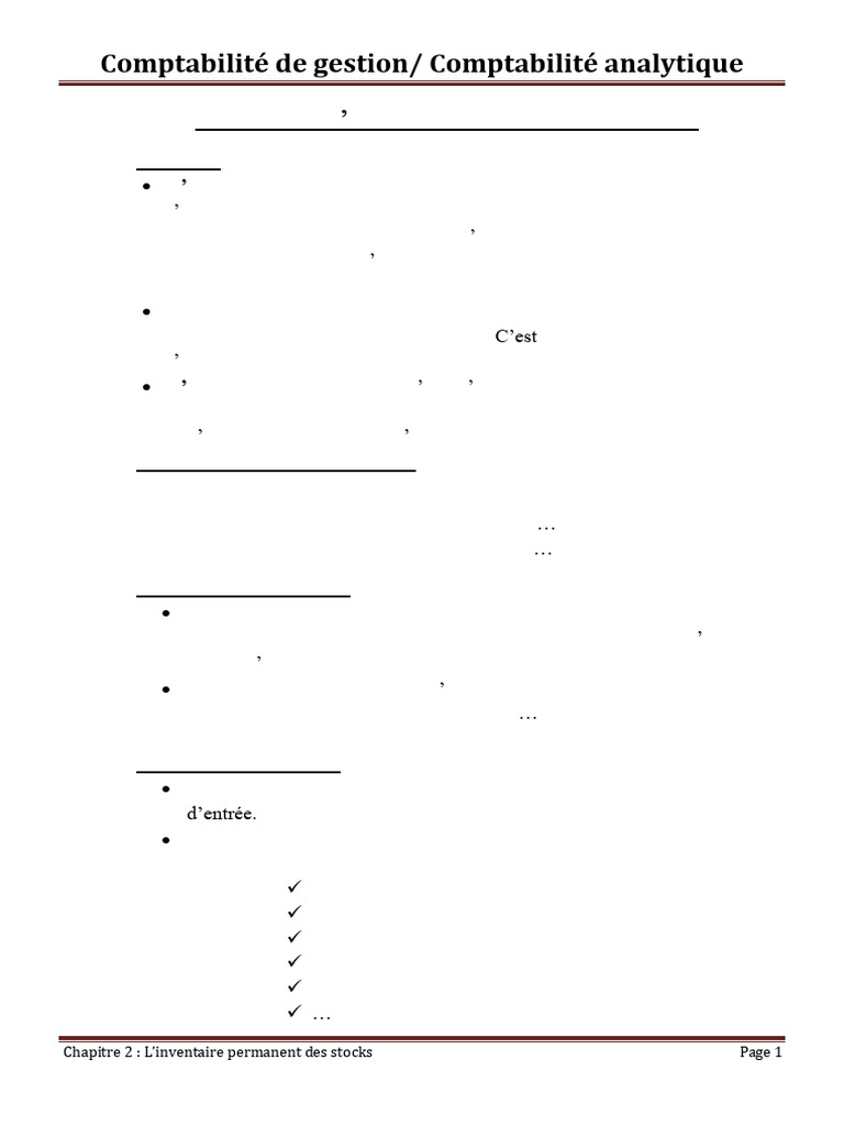 Comptablité de Gestion Chapitre 2 L'inventaire Permanent Des Stocks | PDF