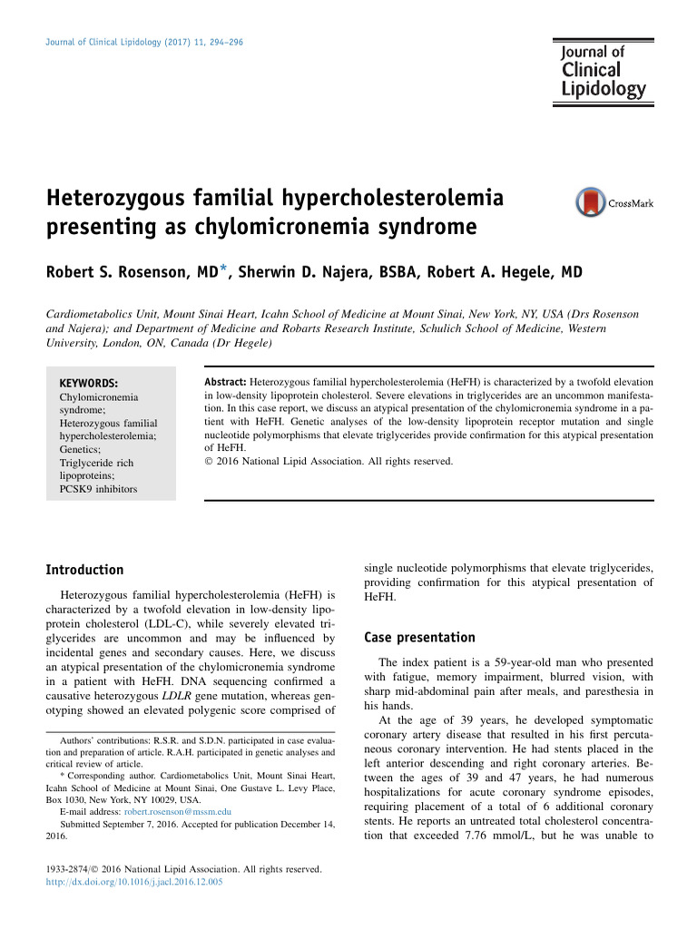 Heterozygous Familial Hypercholesterolemia Presentin - 2017 - Journal ...