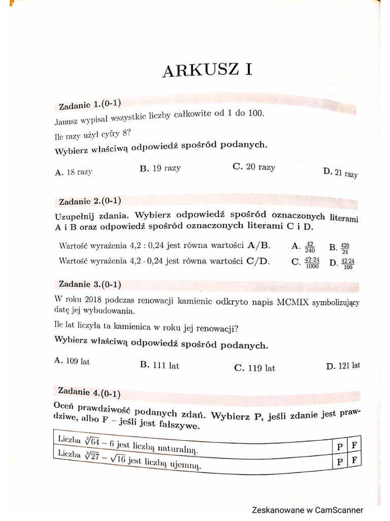 ARKUSZ 1 | PDF