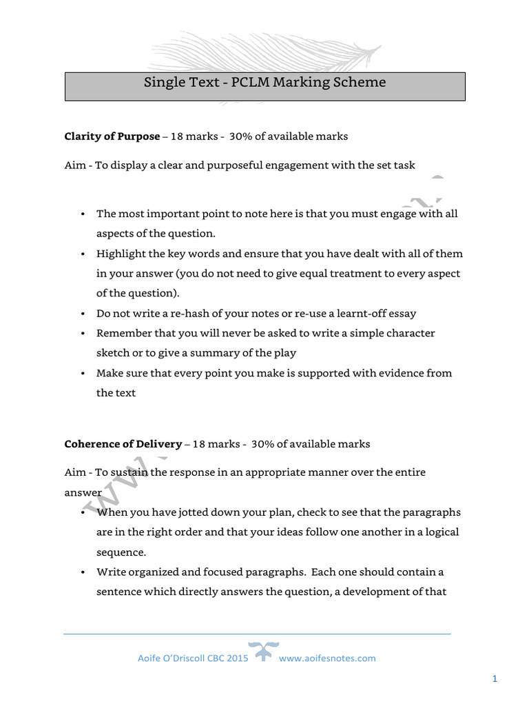 PCLM English Marking Scheme Overview | PDF | Essays | Cognitive Science