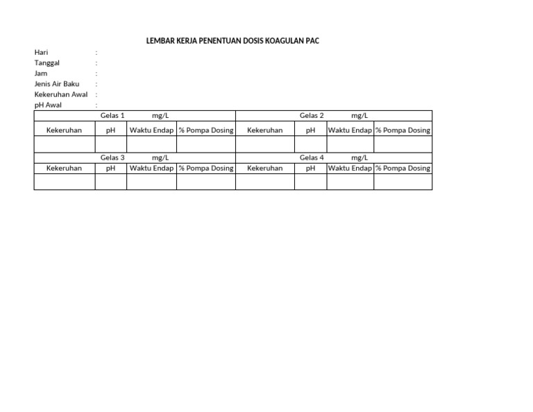 Form Penentuan Dosis Optimum Koagulan PAC | PDF