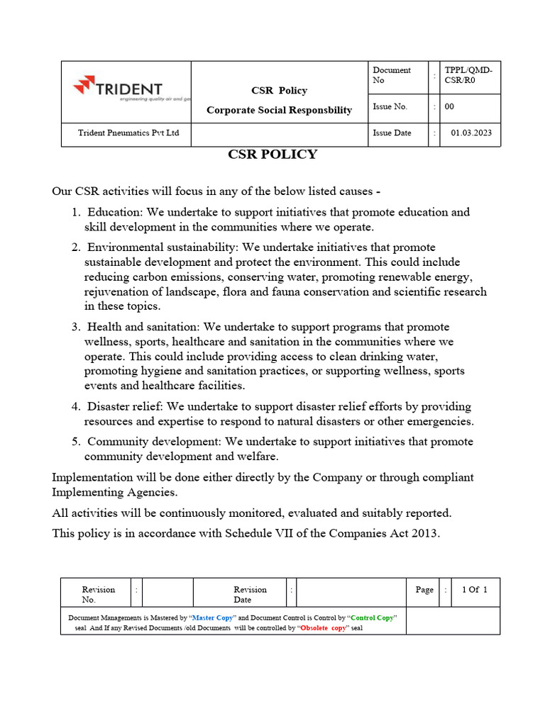 CSR Policy 01 03 2023 | PDF