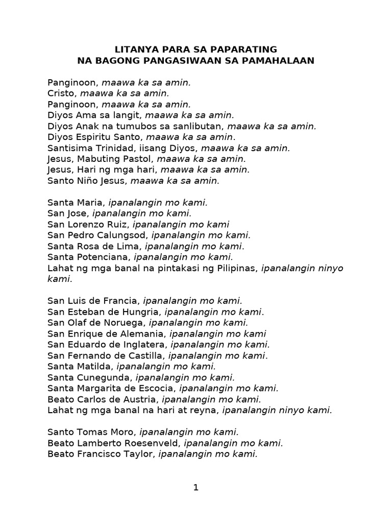 Litany of Supplication For National & Local Elections in The ...