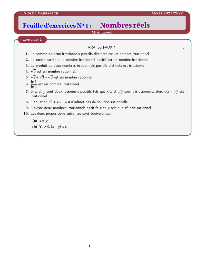 TD1 Analyse 2021 Nombre Reels | PDF
