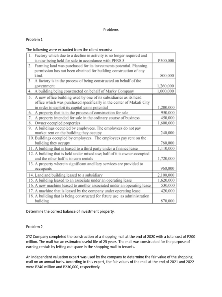 Aud Prob 2 - Exercises - Investment Prop | PDF