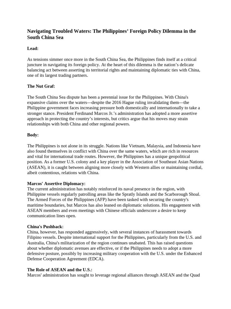 Philippines' Foreign Policy in SCS | PDF | Philippines | South China Sea