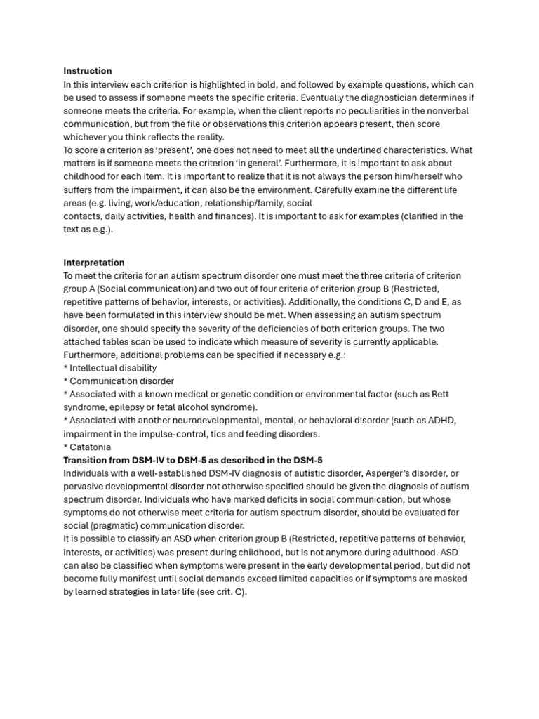 DSM-5 Interview - ASD - Print | PDF