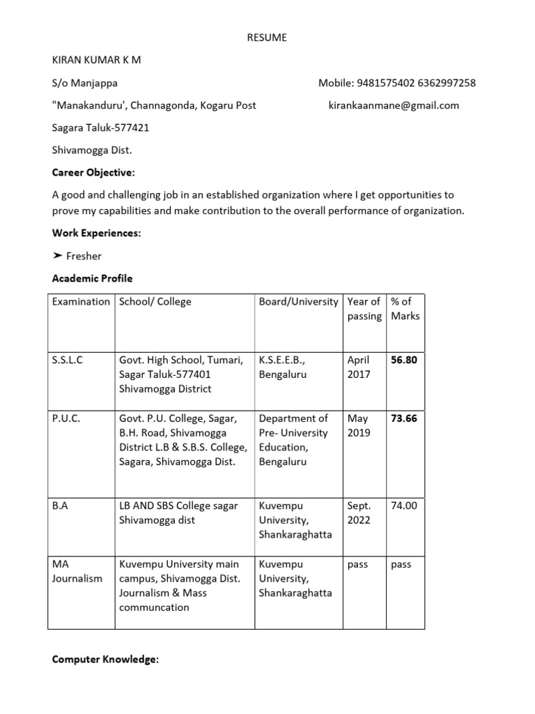 RESUME.kiran kaanmane | PDF