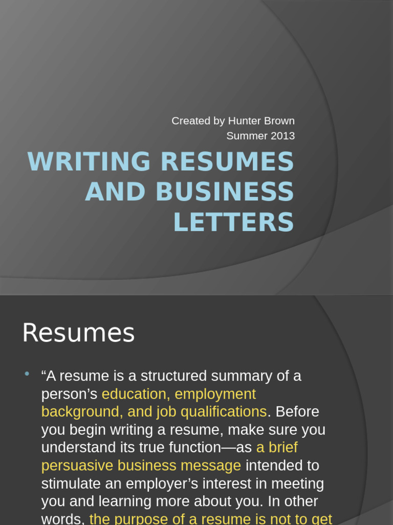 Resume and Business Letter Writing | PDF