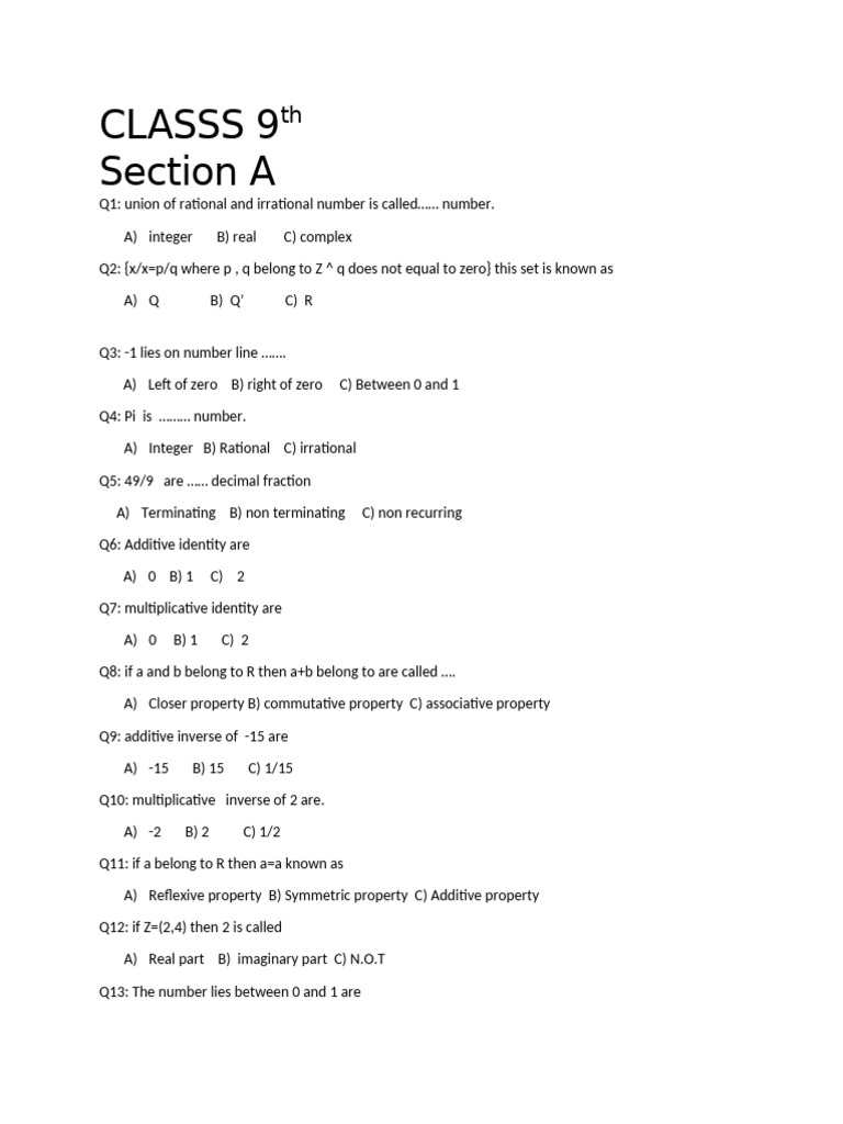 CLASSS 9th Math Paper | PDF