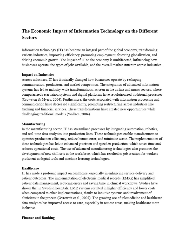 The Economic Impact of Information Technology On The Different Sectors ...