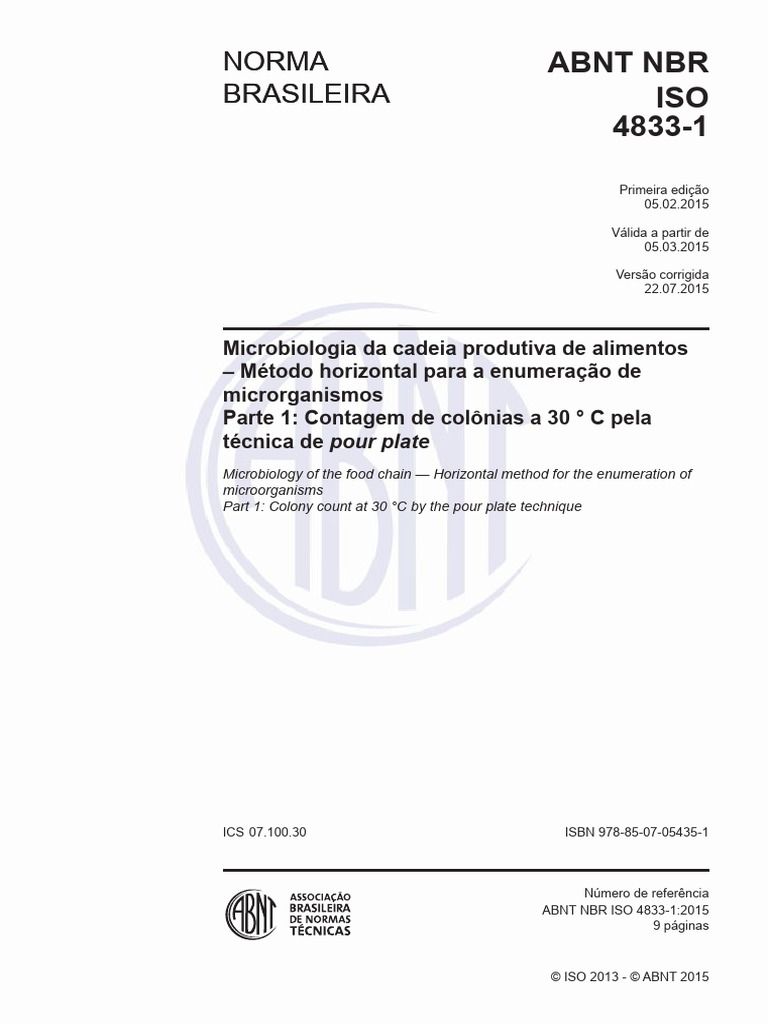 Norma Brasileira Norma Brasileira: Abnt NBR ISO 4833-1 | PDF