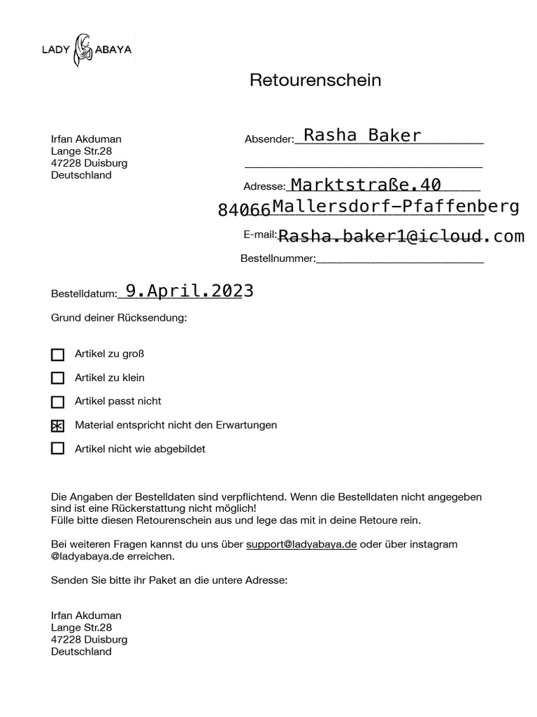 Retourenschein PDF | PDF