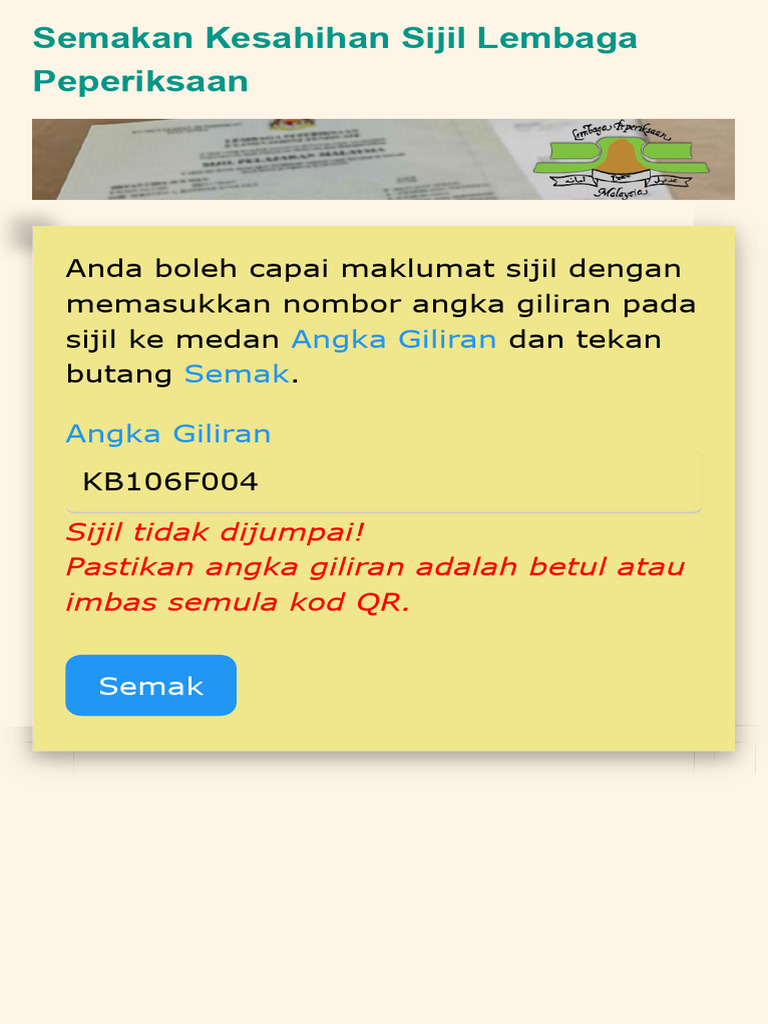 Semakan Kesahihan Sijil Lembaga Peperiksaan | PDF