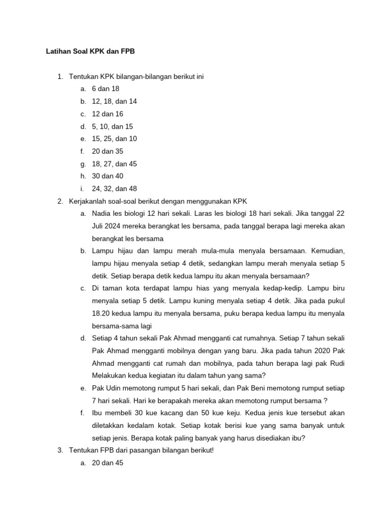 Latihan Soal KPK Dan FPB | PDF