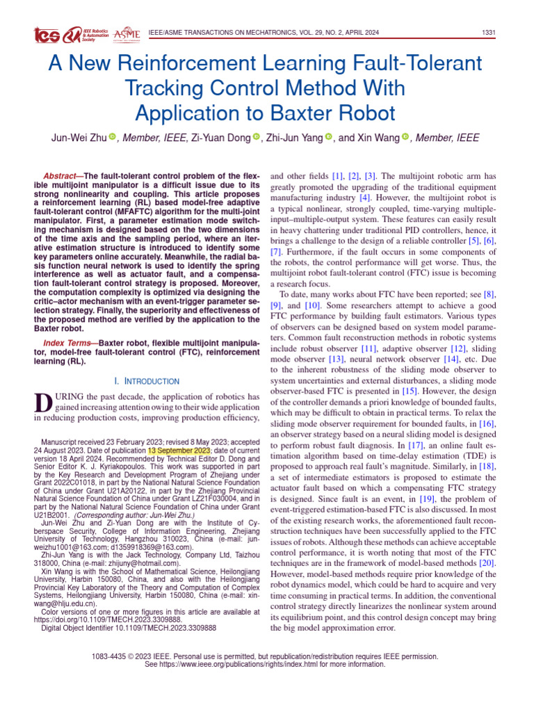 A New Reinforcement Learning Fault-Tolerant Tracking Control Method With Application To Baxter ...